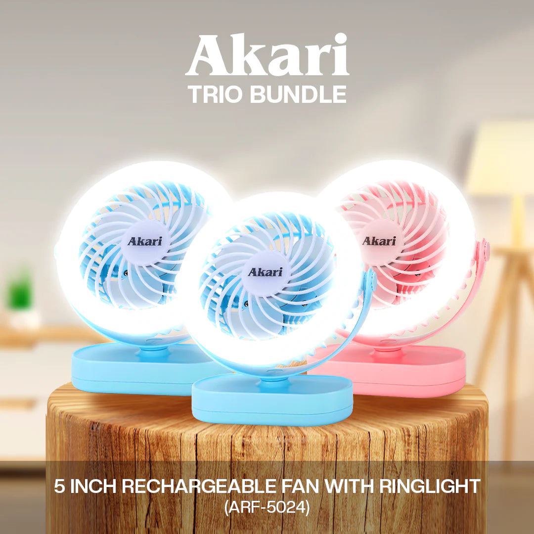 Akari Trio bundle - 5" Rechargeable Fan w/ Ring Light (AJF-5024 ...