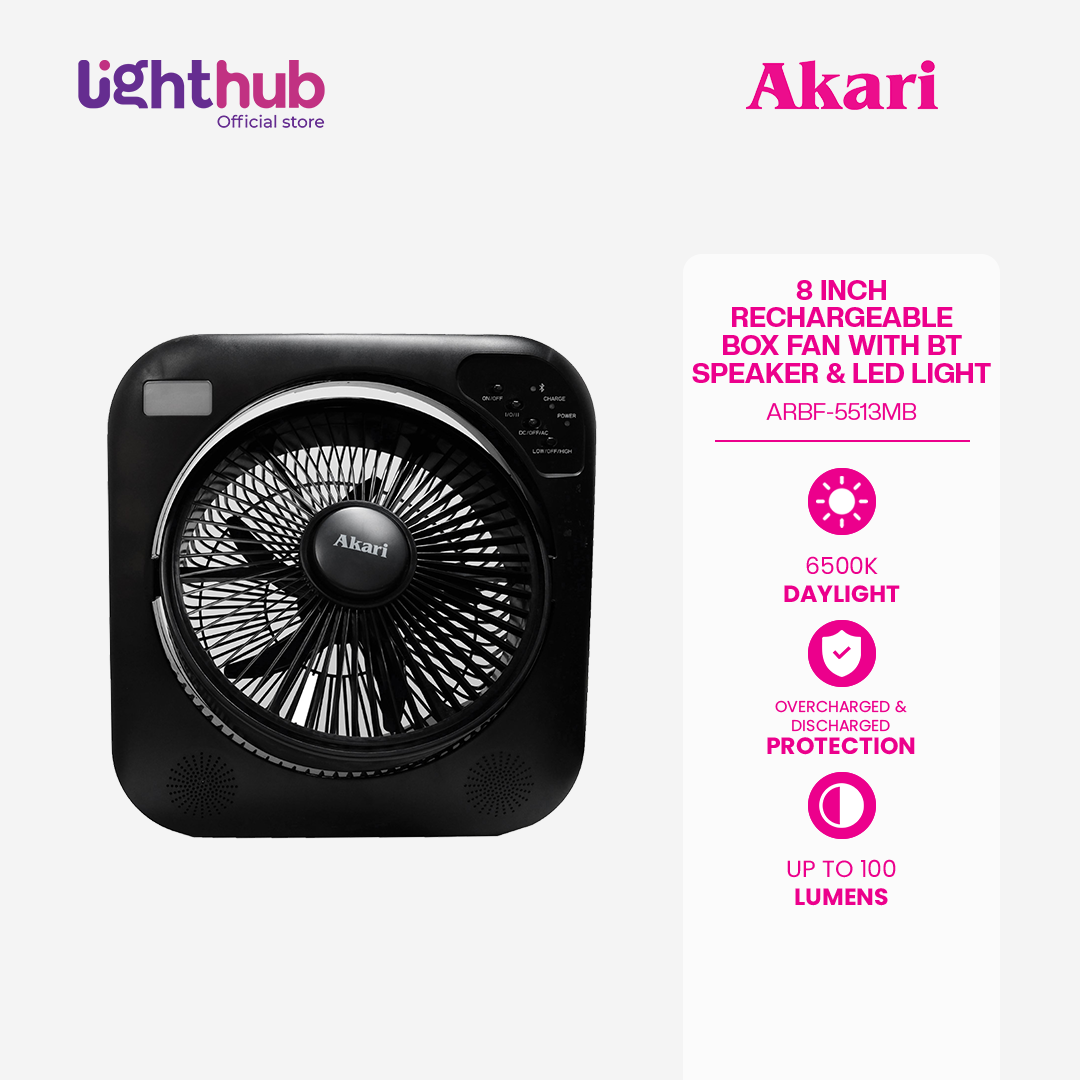 Akari 12" Rechargeable Box Fan with BT Speaker & LED Light (ARBF-5513M ...