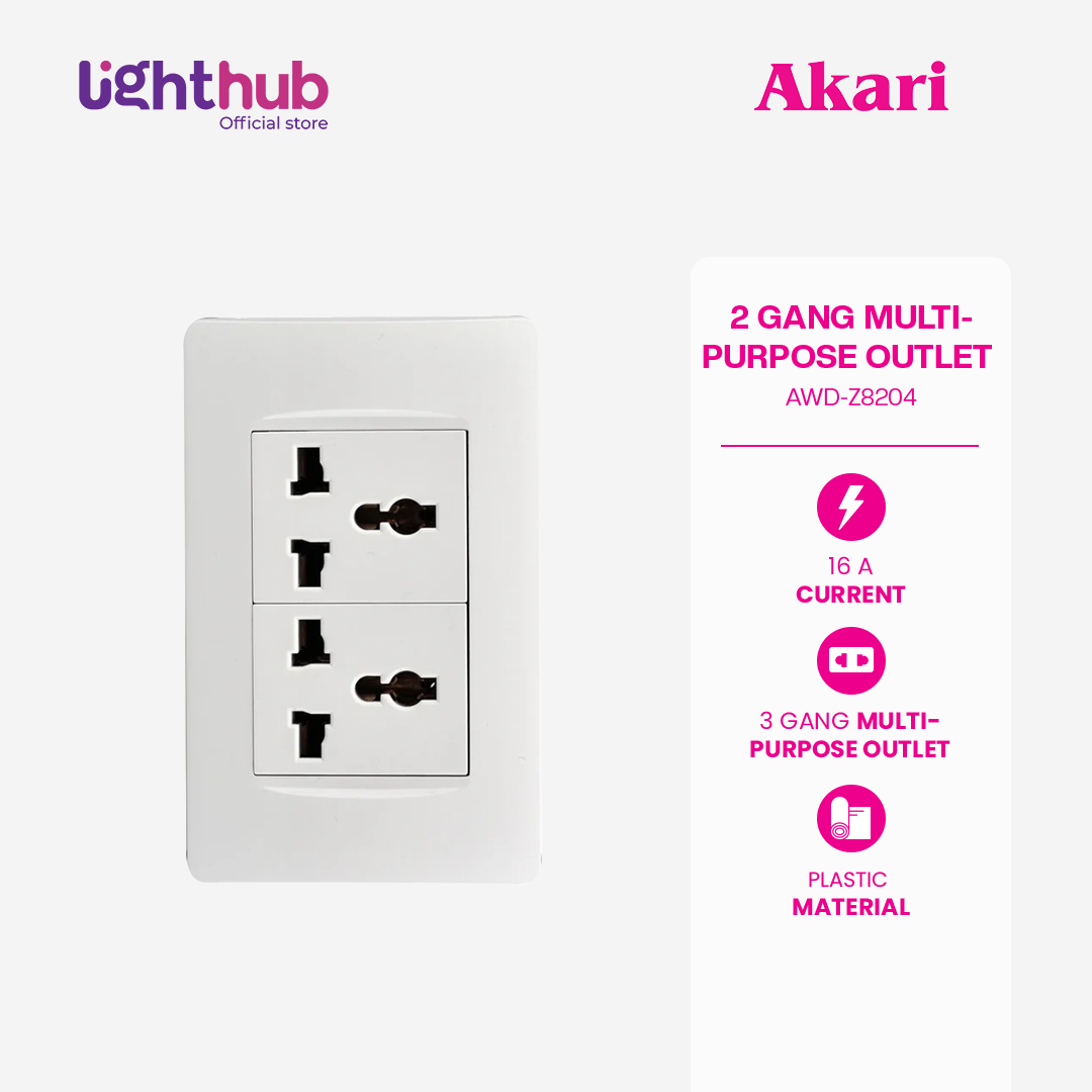 Akari 2 Gang Multi-Purpose Outlet White (AWD-Z8204) | Lighthub.Store