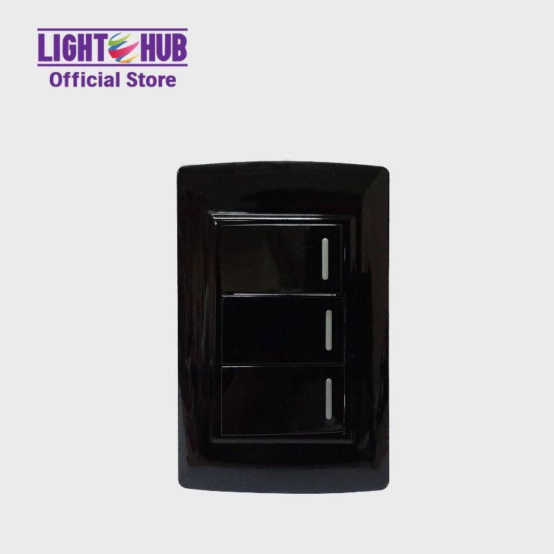 Akari 3 Gang 1 Way Switch Black (AWD-103BI) | Lighthub.Store