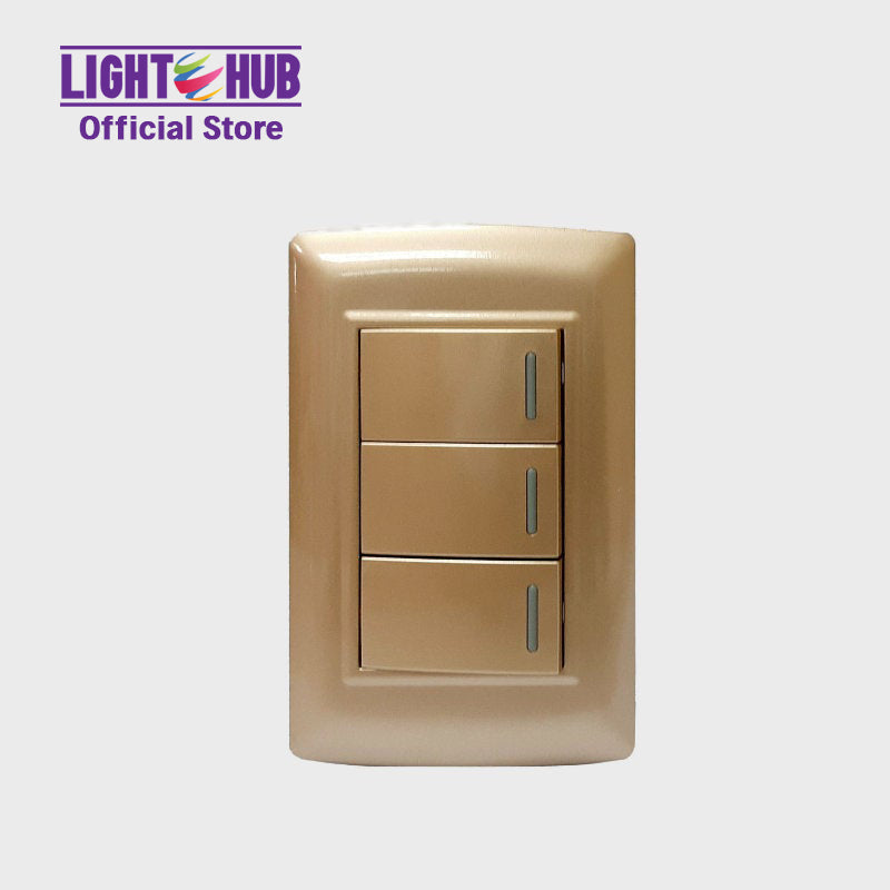 Akari 3 Gang 1 Way Switch Gold AWD-103GI) | Lighthub.Store