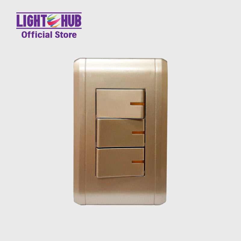Akari 3 Gang 1 Way Switch Gold (AWD2016V (G) | Lighthub.Store