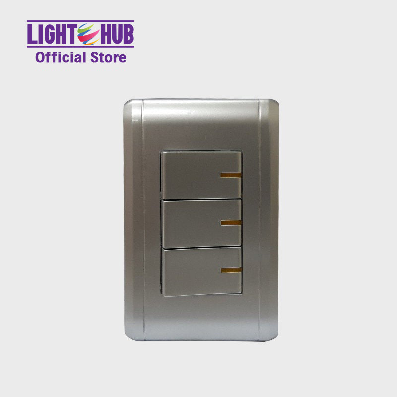 Akari 3 Gang 1 Way Switch Silver (AWD2016V(S)) | Lighthub.Store